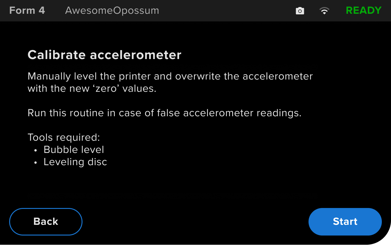 Calibrating the printer accelerometer (Form 4 generation)